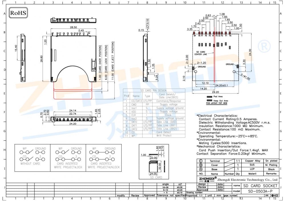 Zhongdi SD-0503A-P technical document page