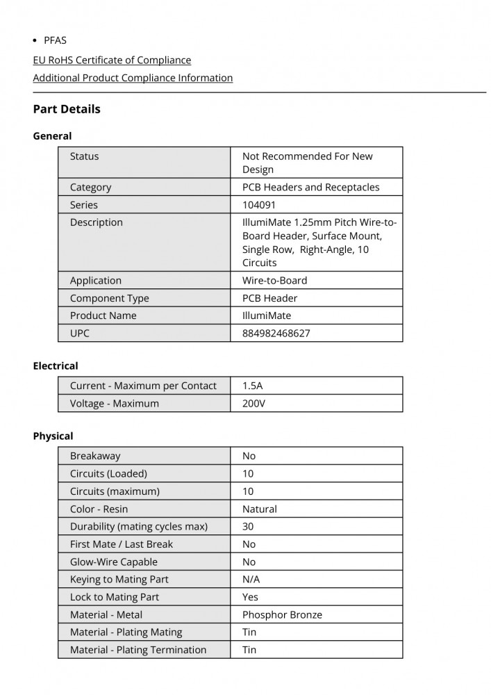 Molex connector specification preview, page 2