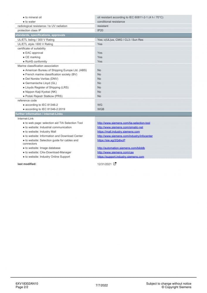 SIEMENS 6XV18302AN10 datasheet page 2