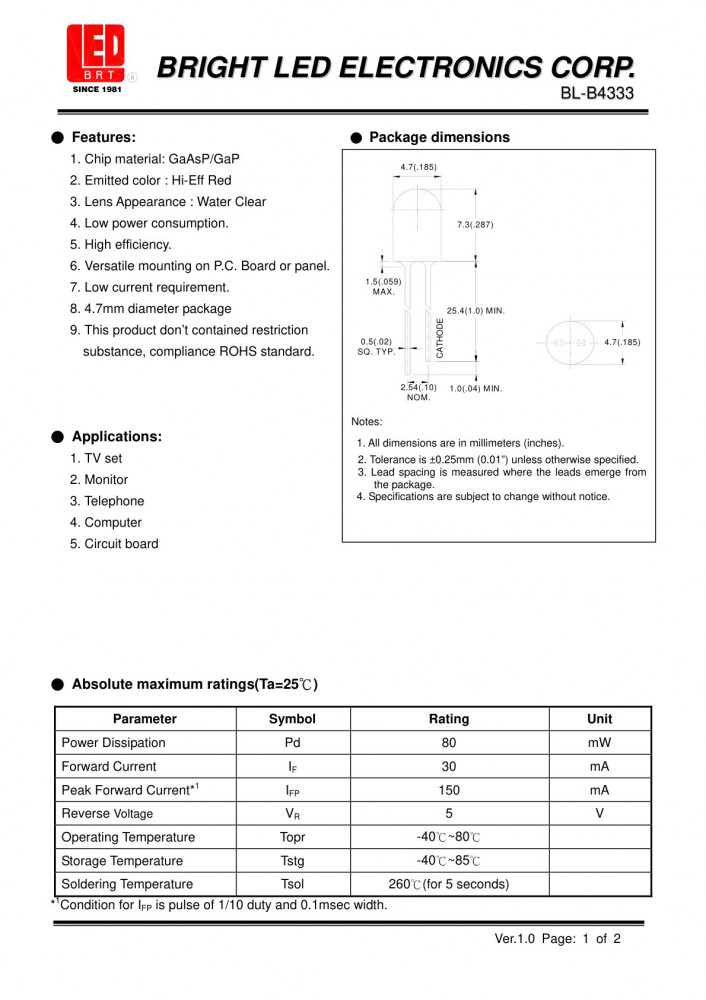BL-B4333 datasheet page 1
