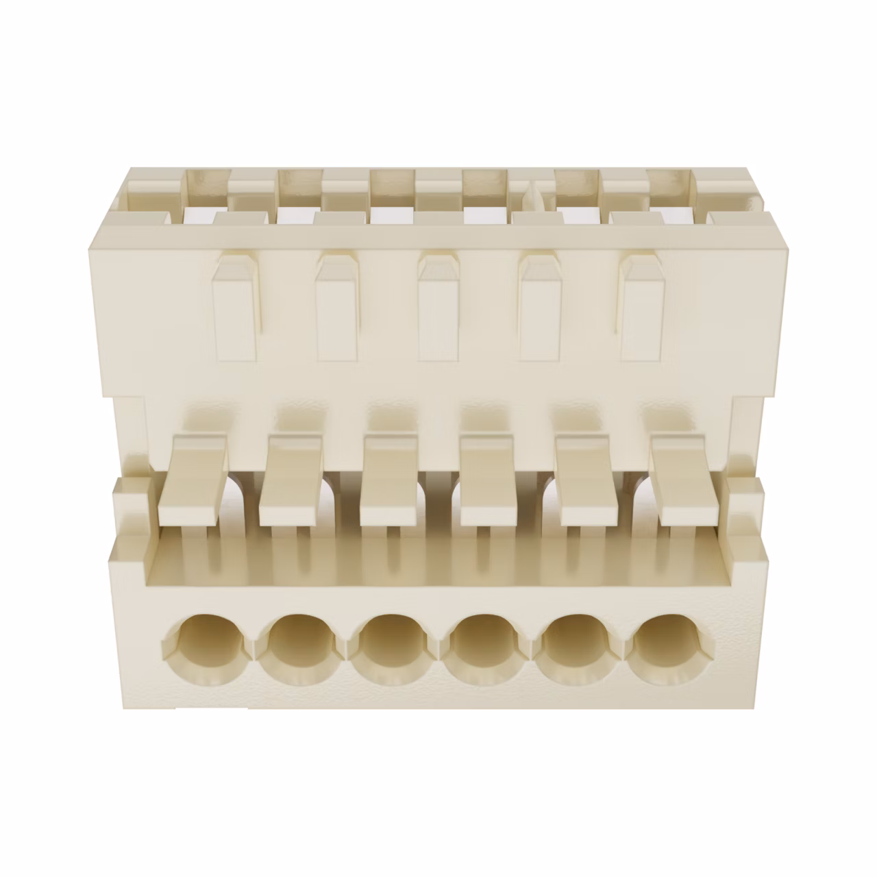 Appli-Mate RAST 2.5 Connector, 2.50mm Pitch, Female, 6 Circuits, Positions A and G Removed, Polarizing Rib Between 4/5, Locking Pips, 1 Slotted and 1 Open Endwall, Tin Plating for sale