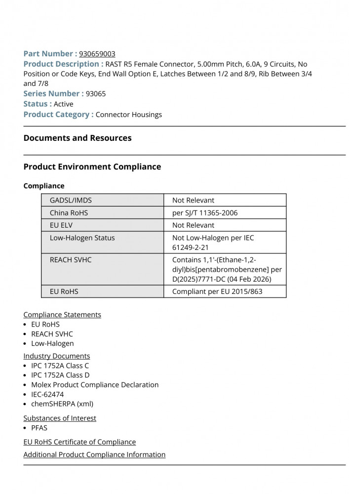 MOLEX 930659003 document page preview 1