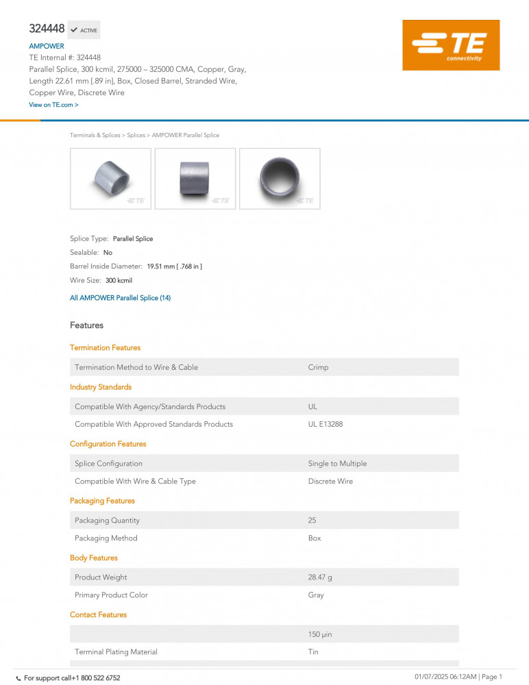 TE Connectivity 324448 technical document page 1