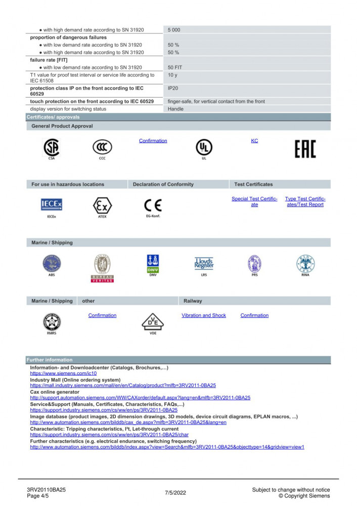 3RV20110BA25 datasheet page 4