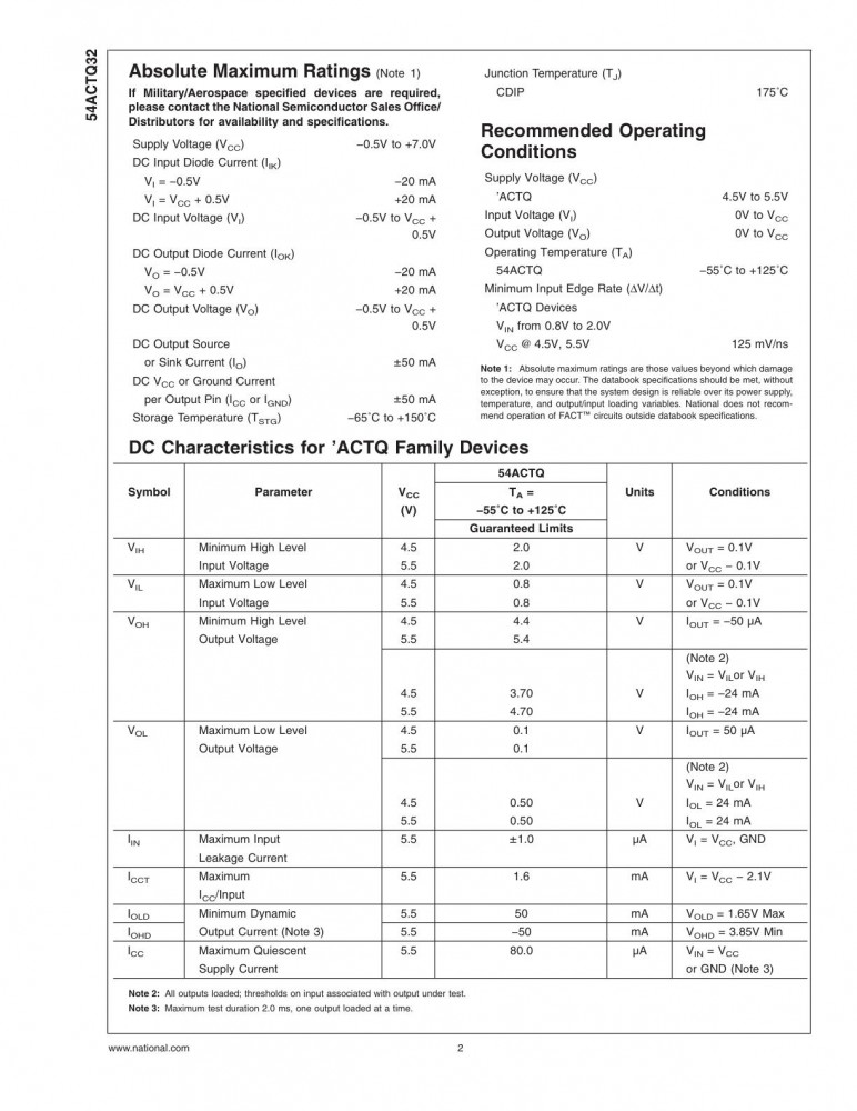 54ACTQ32Q2A datasheet page 3