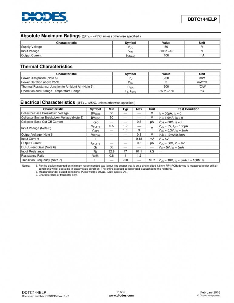 DDTC144ELP-7 datasheet page 2