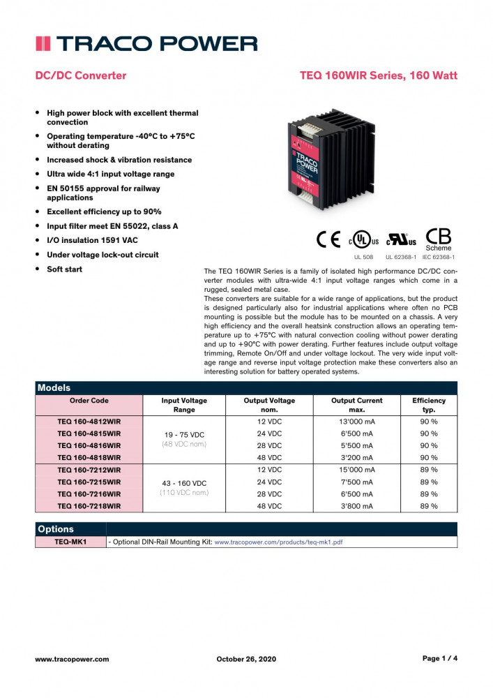 TEQ 160WIR technical document page 1