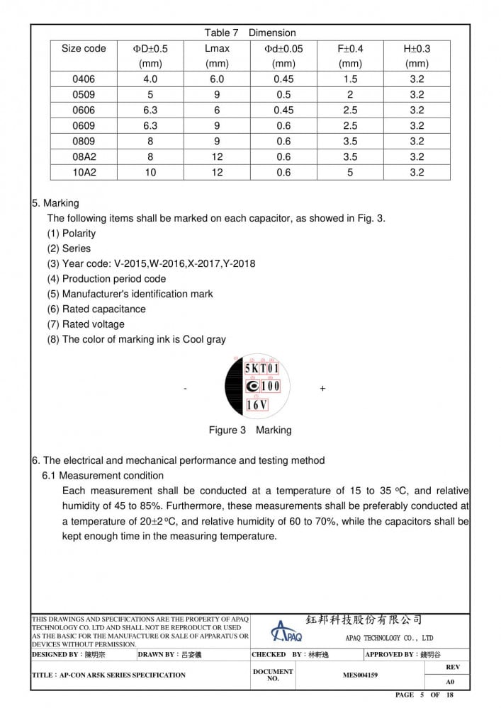 APAQ AR5K specification page 4