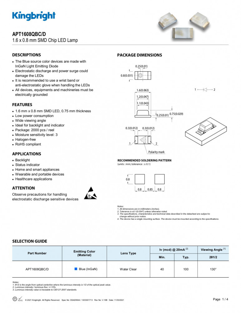 APT1608QBC/D datasheet page 1