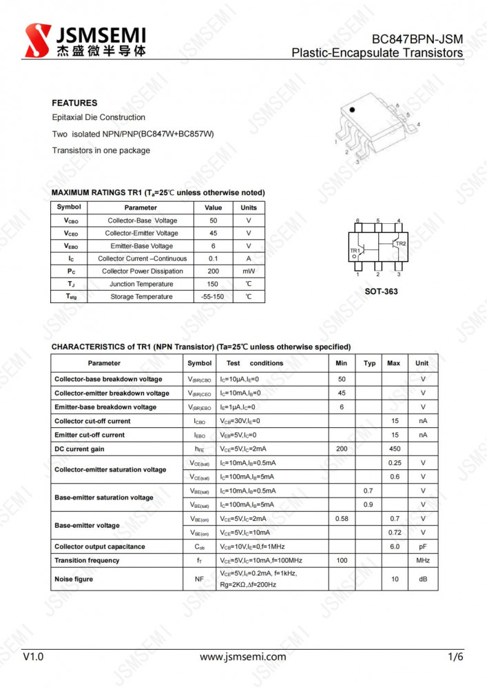 BC847BPN-JSM datasheet page 1