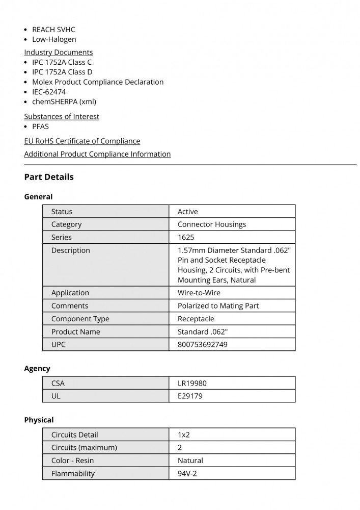 MOLEX connector product specification, page 2