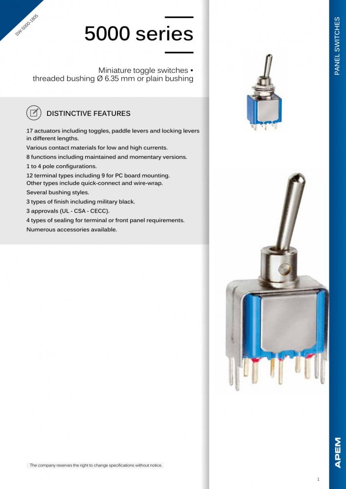 APEM 5000 series documentation page 1