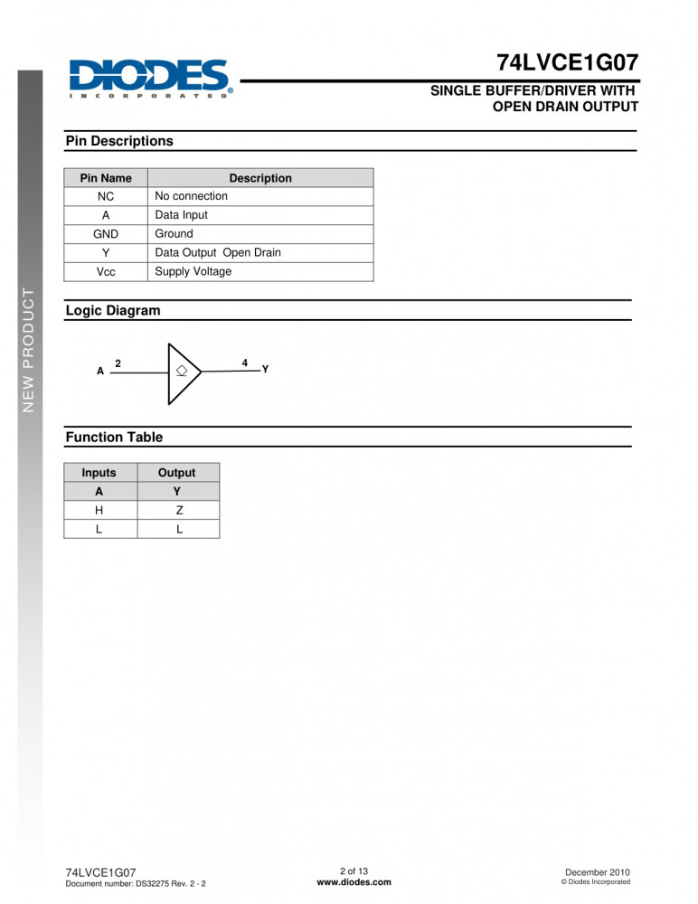 74LVCE1G07SE-7 datasheet page 2