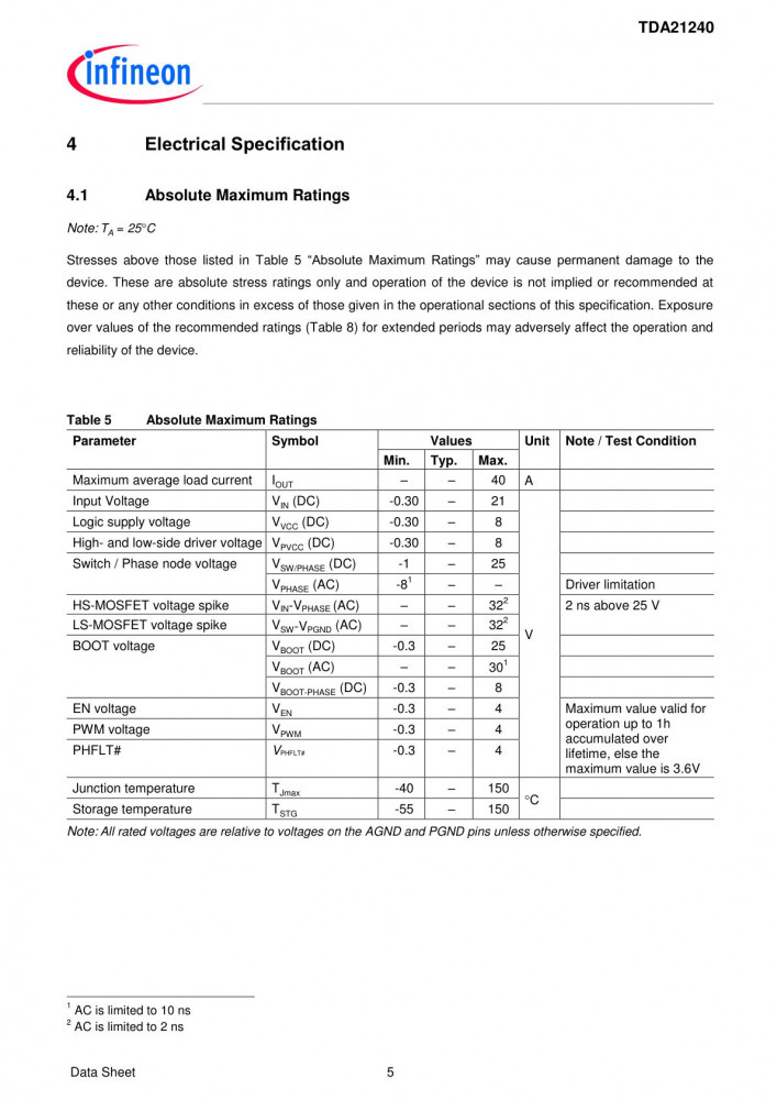 TDA21240AUMA1 technical document page 5
