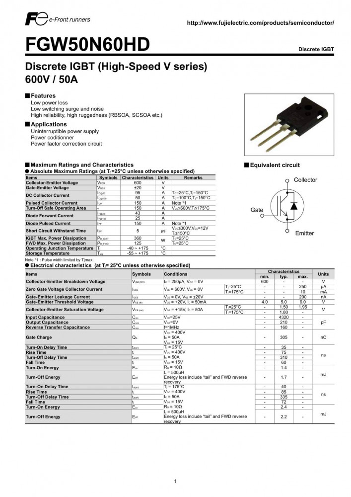 FGW50N60HD datasheet page 1