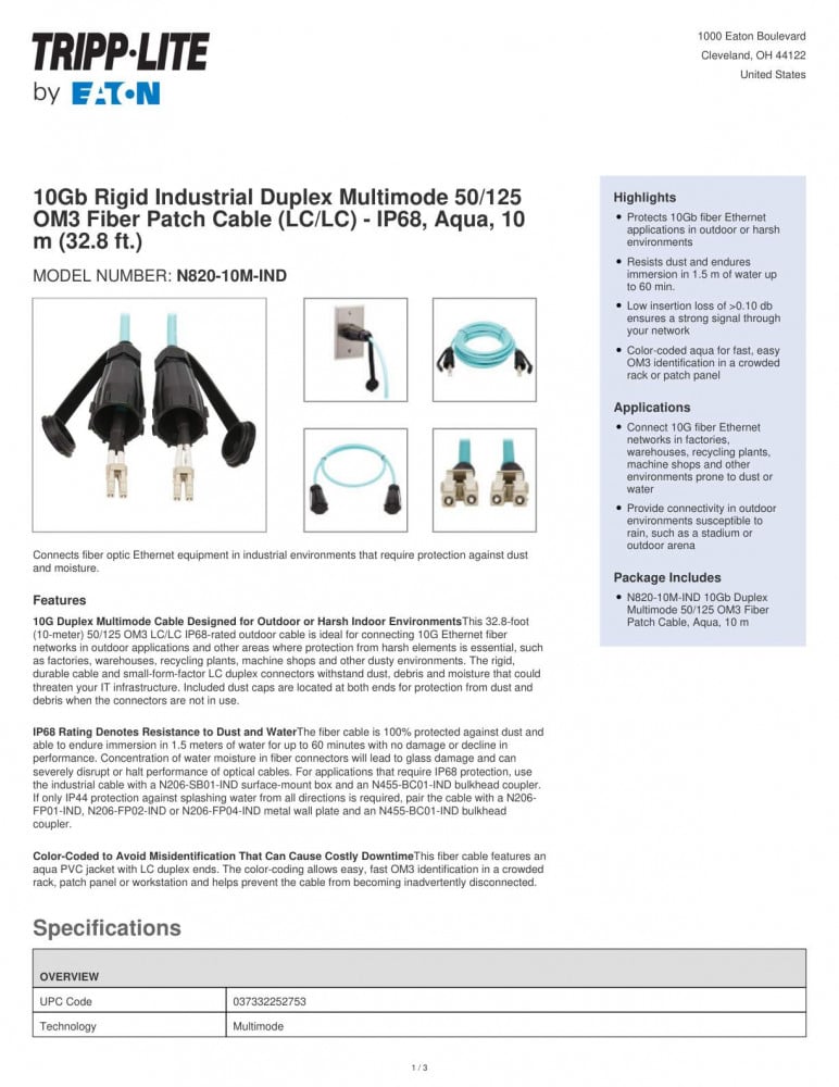 N820-10M-IND technical document page 1