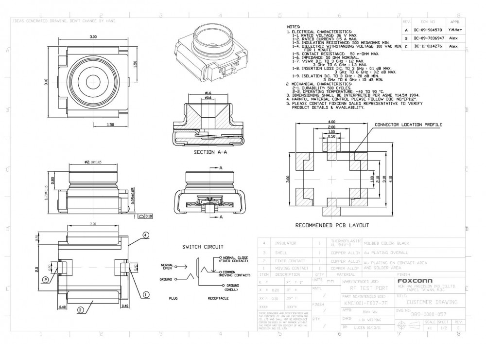 FOXCONN KMC1001-F007-7F customer drawing preview