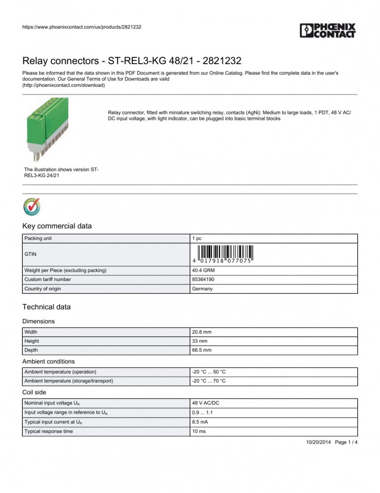 Phoenix Contact 2821232 technical document page 1