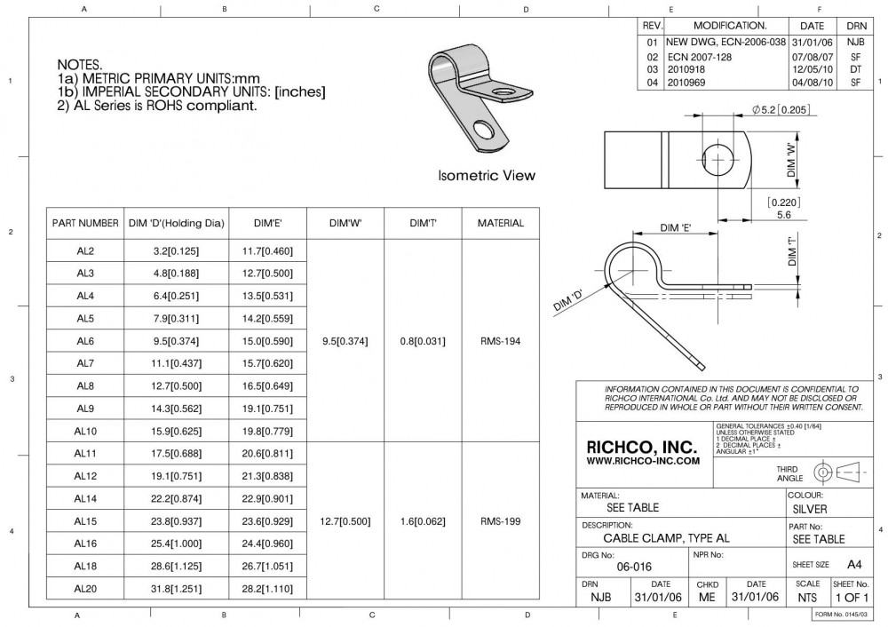 Essentra AL4 Type AL cable clamp engineering drawing
