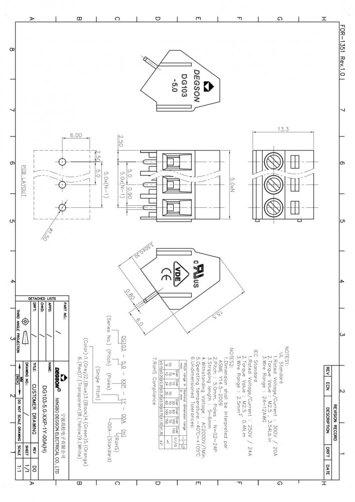 DEGSON DG103-5.0-03P-14-00A(H) technical document page