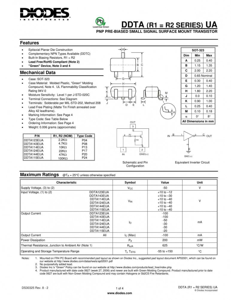DDTA114EUA-7-F datasheet page 1