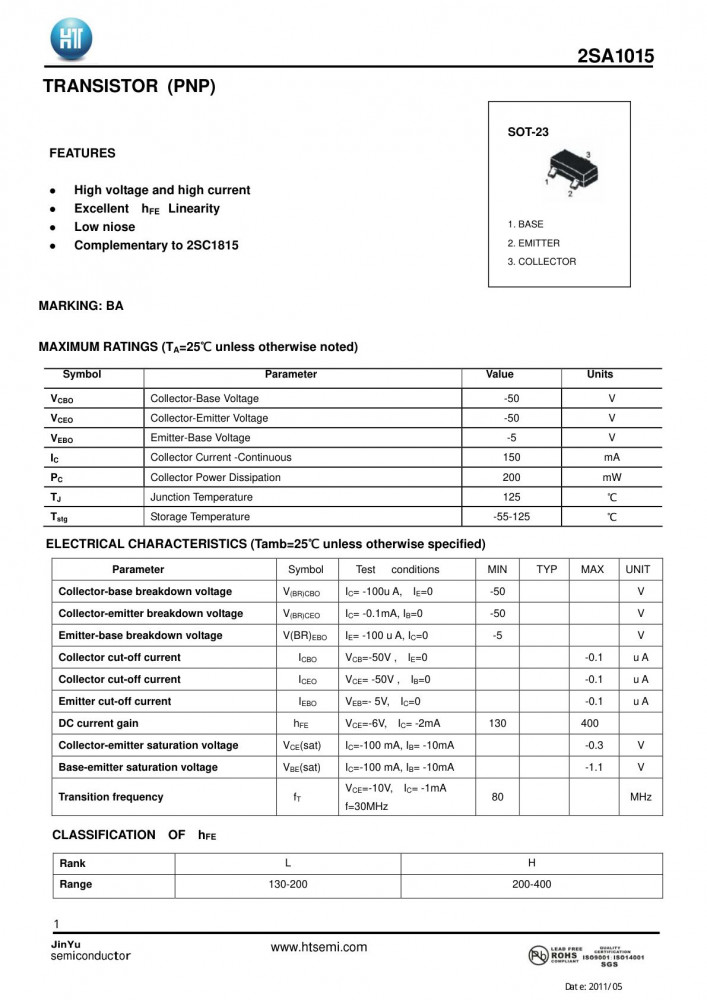 2SA1015 datasheet page 1