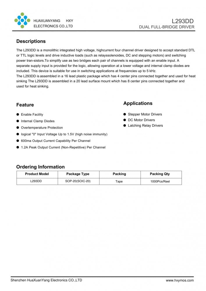 L293DD-HXY datasheet page 1