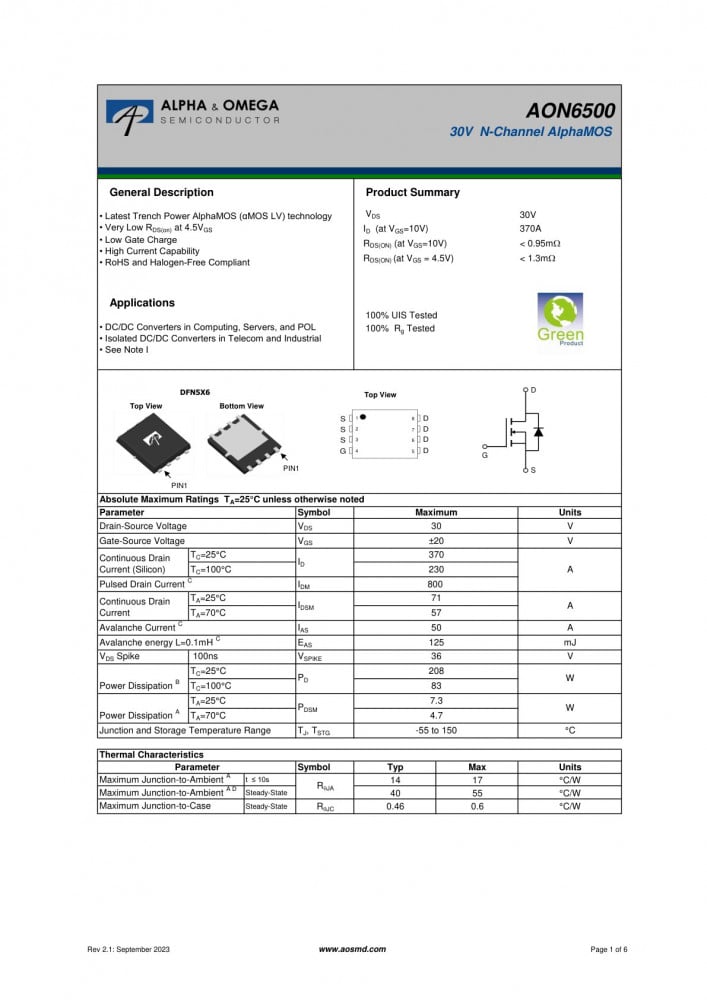 AON6500 datasheet page 1