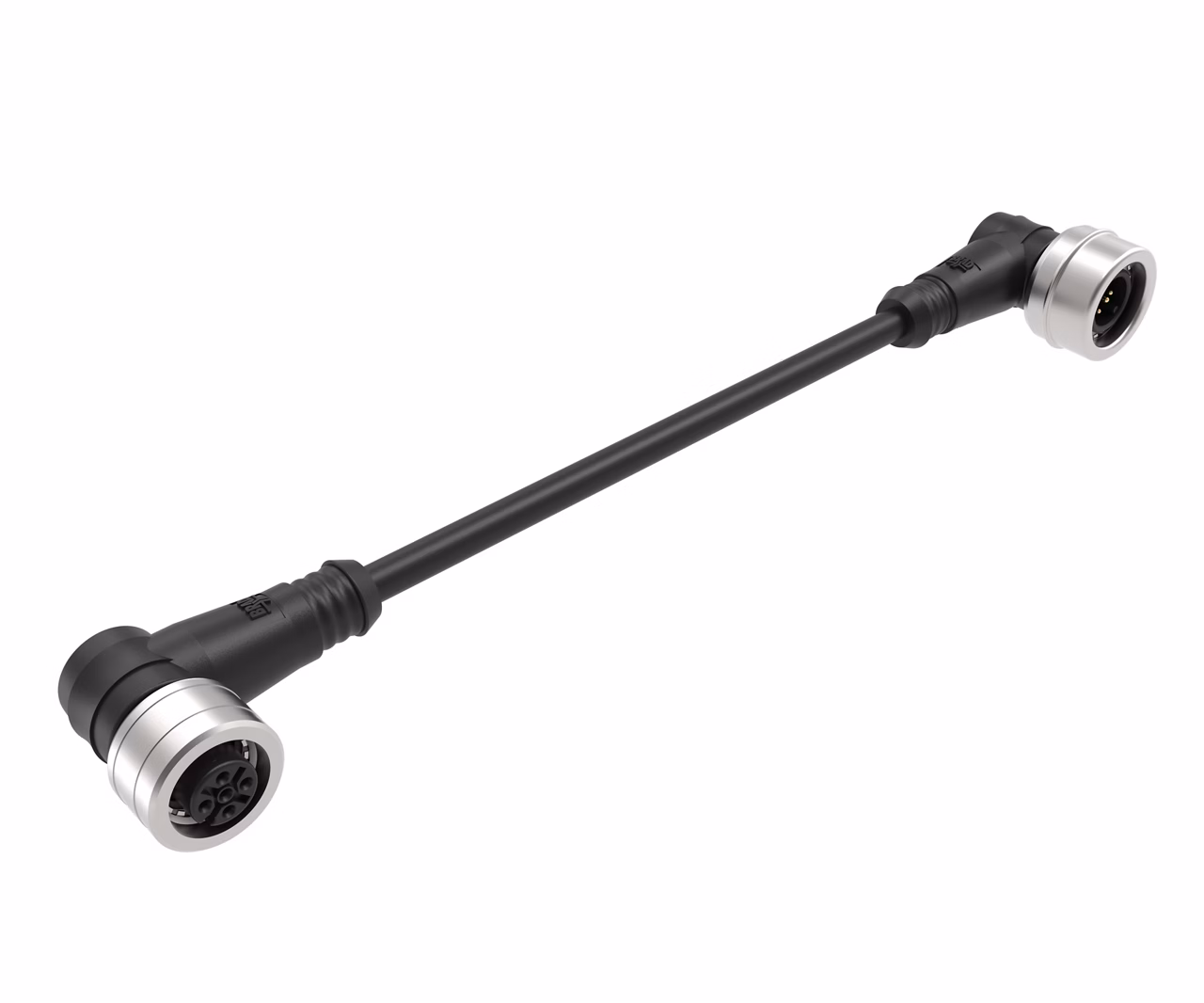 Ultra-Lock (M12) In-Line Splitter, 4 Poles, 3-Female (Straight) to 4-Male (90°), 0.34mm² PVC Cable, 0.30m Length