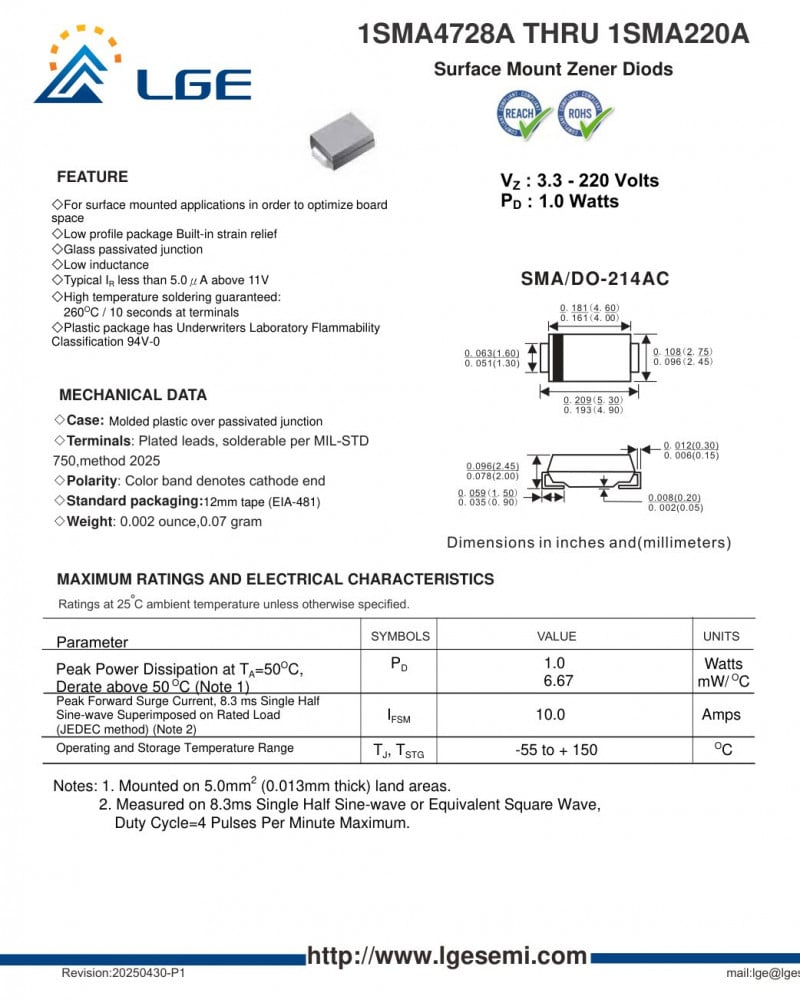 LGE 1SMA4758A datasheet page 1