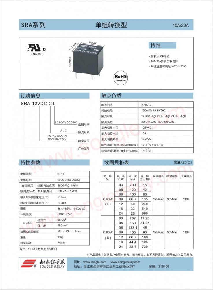 SRA-05VDC-CL technical datasheet page 1