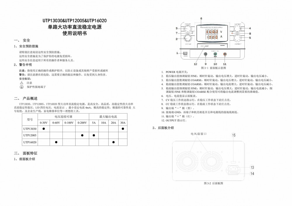 UTP12005 operating manual page 1