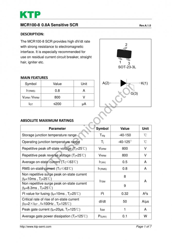MCR100-8 datasheet page 1