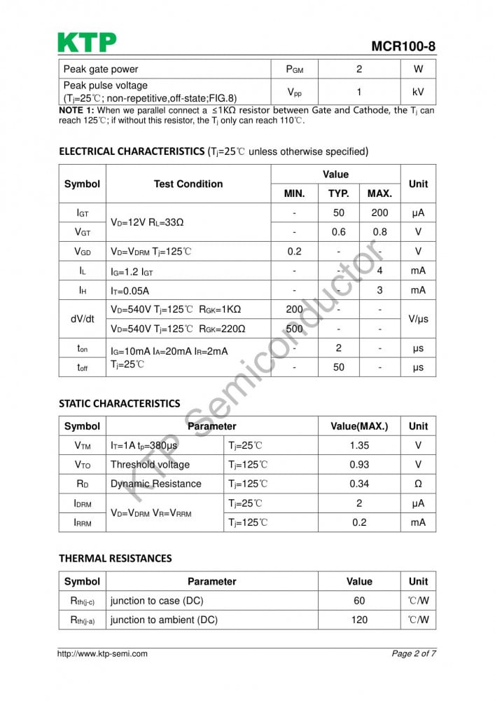 MCR100-8 datasheet page 2