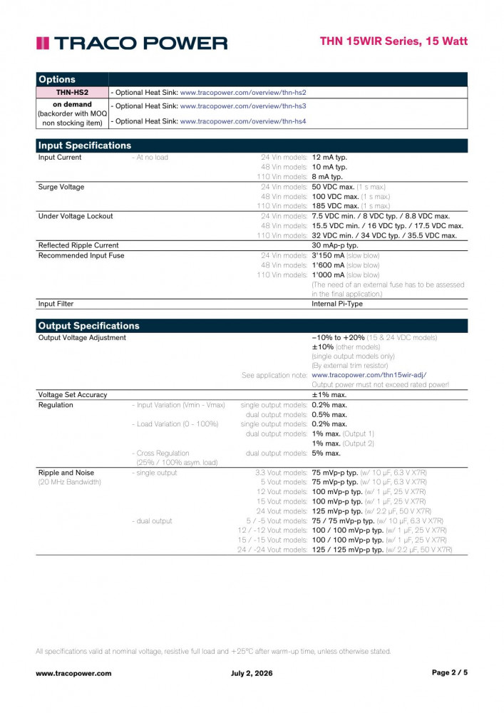 THN 15WIR technical document page 2