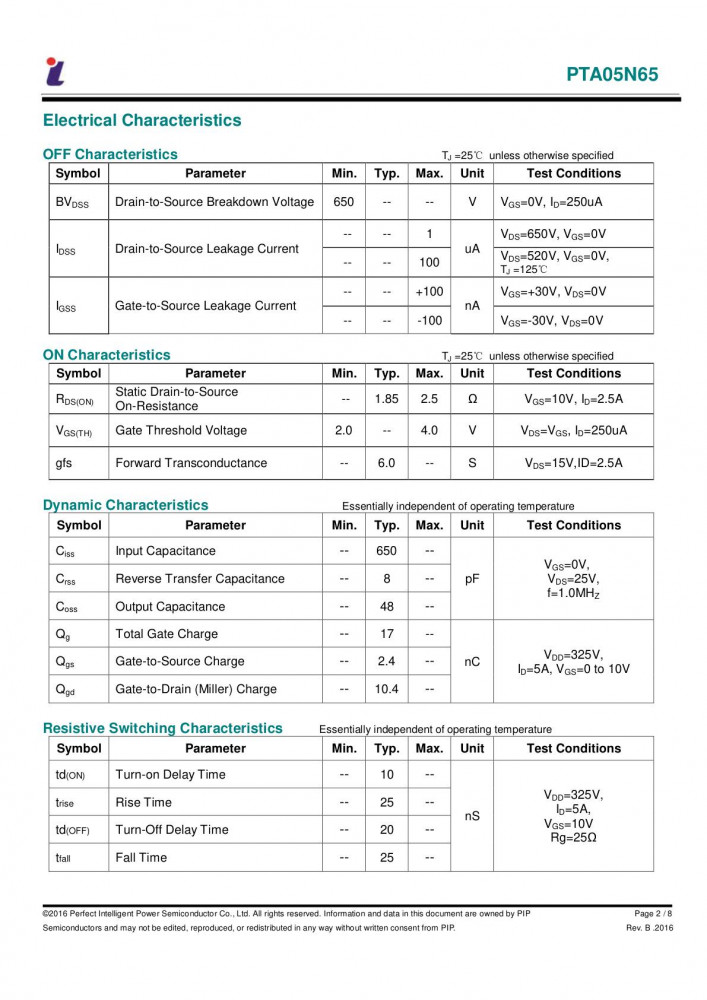 PTA05N65 datasheet page 2