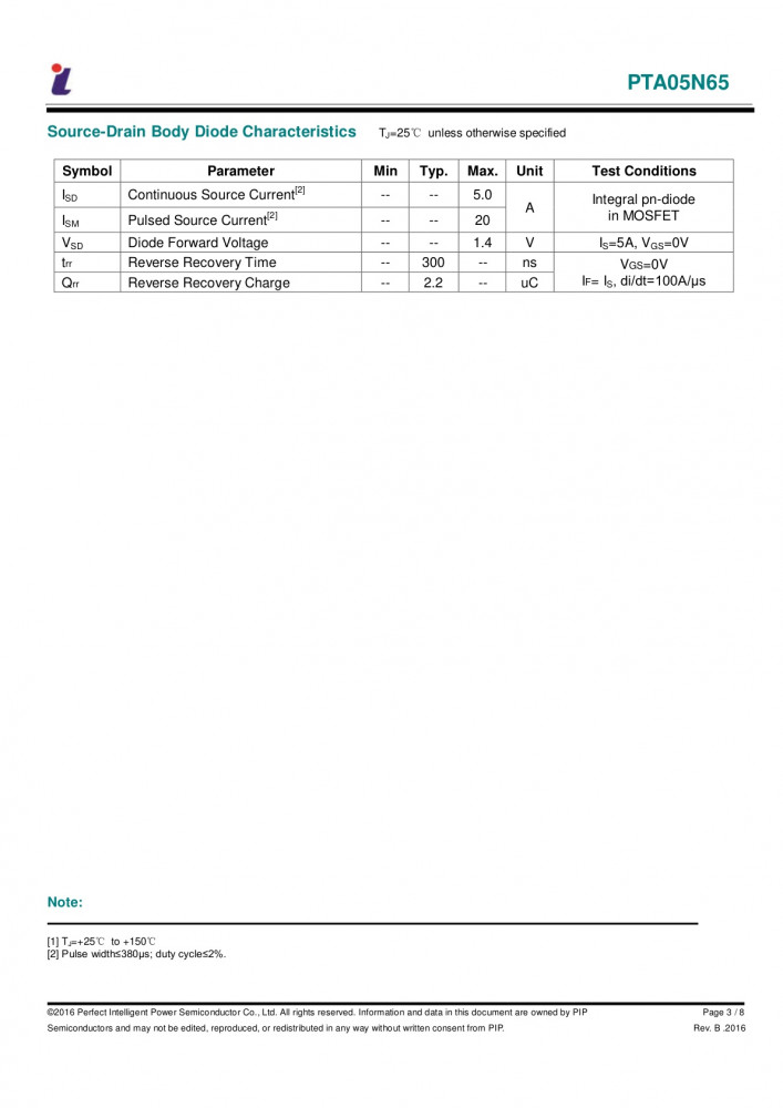 PTA05N65 datasheet page 3