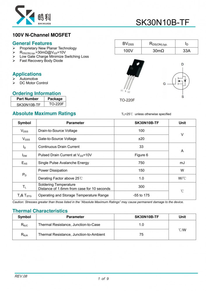 SK30N10B-TF datasheet page 1
