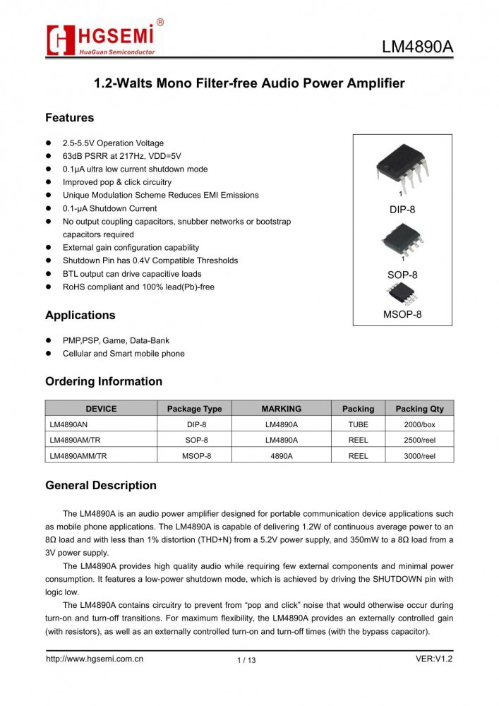 LM4890AMM/TR datasheet page 1