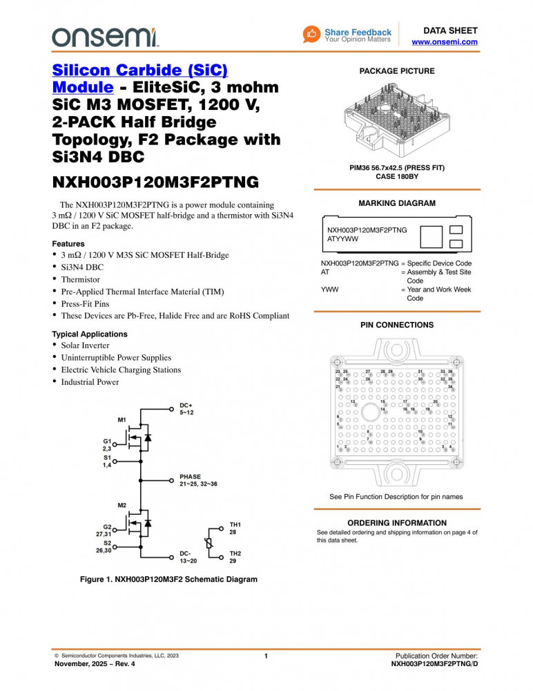 NXH003P120M3F2PTNG datasheet page 1