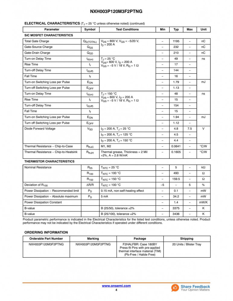 NXH003P120M3F2PTNG datasheet page 4