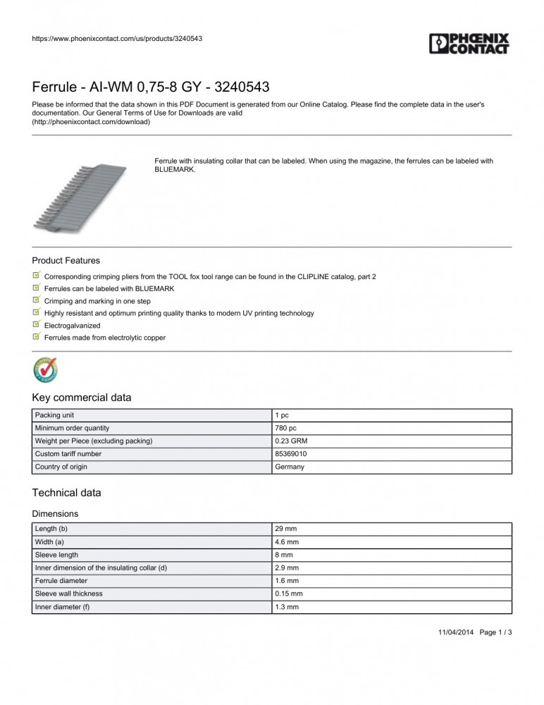 Phoenix Contact 3240543 product document page 1