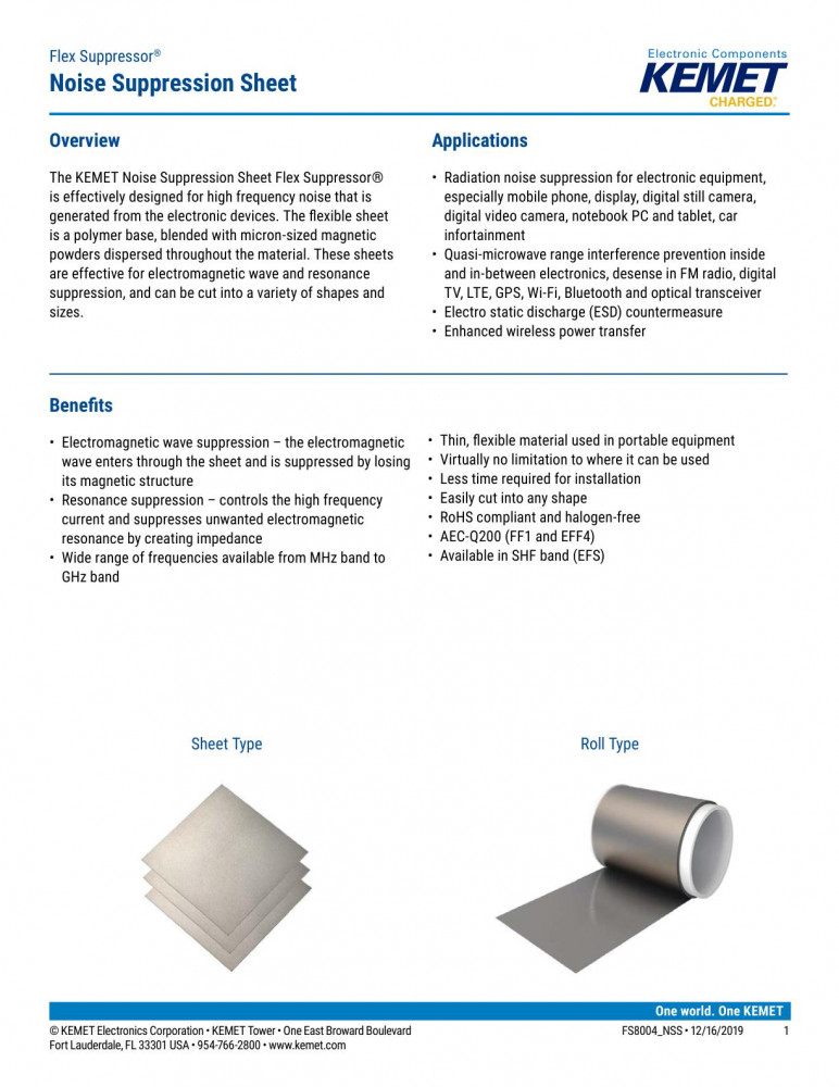 KEMET Flex Suppressor document page 1