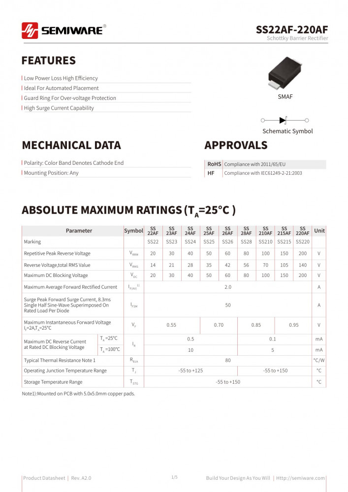 SS215AF datasheet page 1