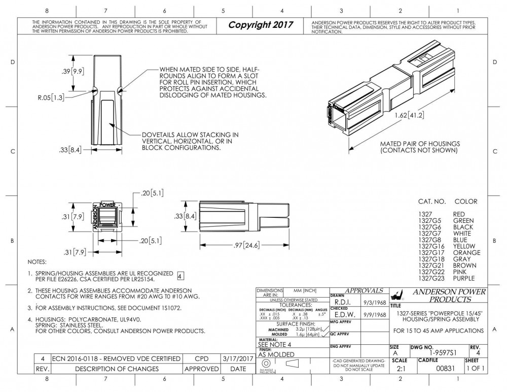 Anderson Power 1327G6 technical document preview