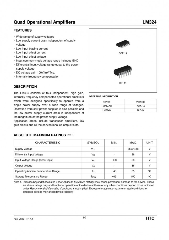 LM324N technical document page 1