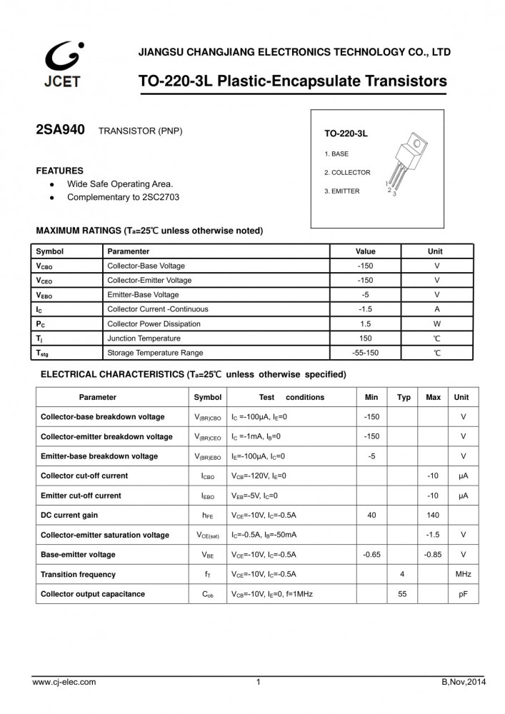 2SA940 datasheet page 1