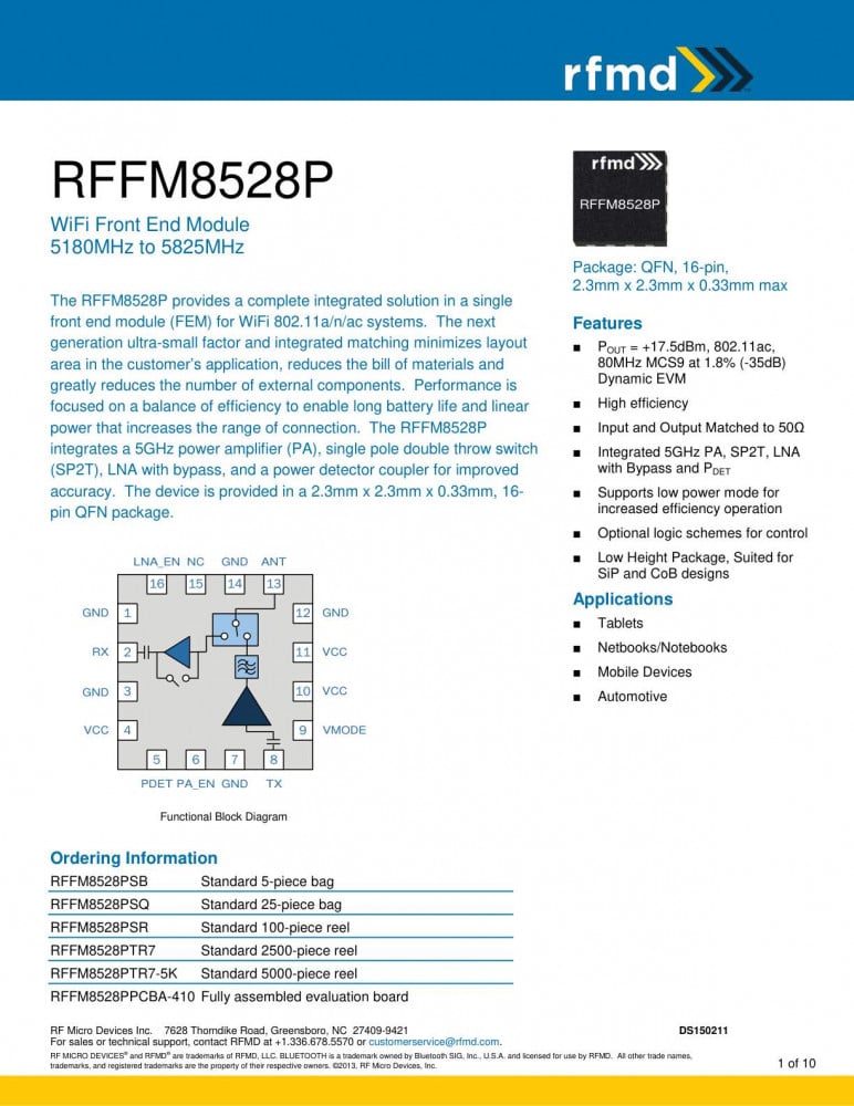 RFFM8528P datasheet page 1