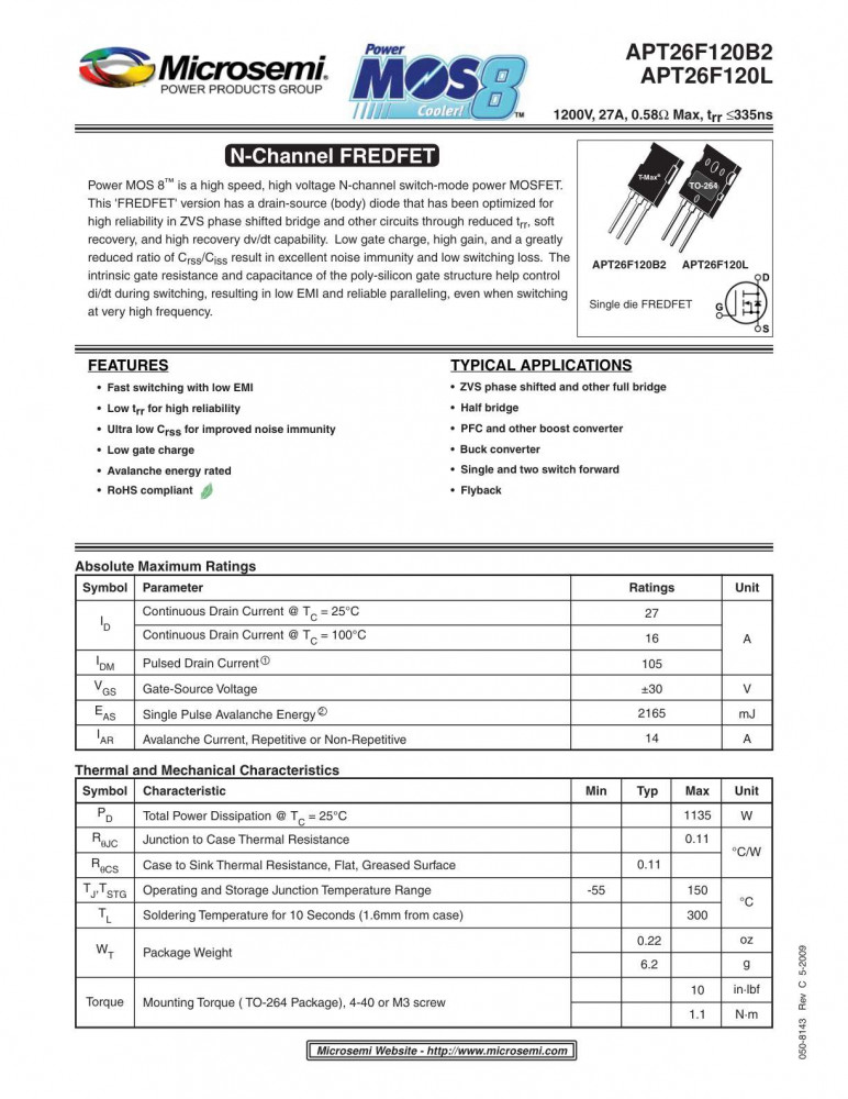 APT26F120L technical document page 1