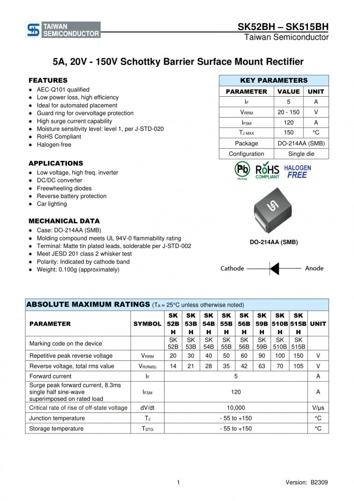 SK53BH datasheet page 1
